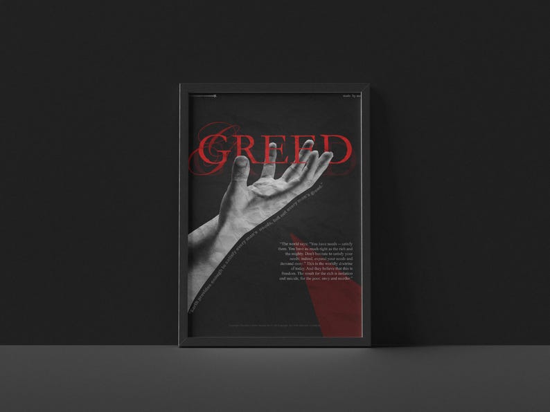 Brutalist Style Greed Aesthetic Poster | Black and Red Design | Digital ...