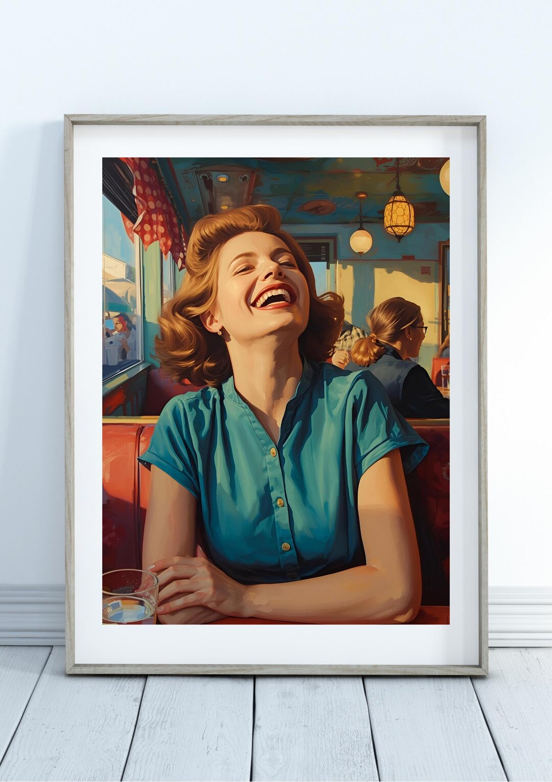 Woman in Diner Laughing Digital Download: Retro Art - Etsy