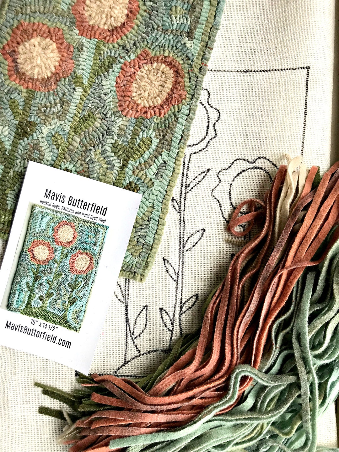 RUG HOOKING KIT - Primitive Flowers on Linen With Hand Dyed Wool - Etsy