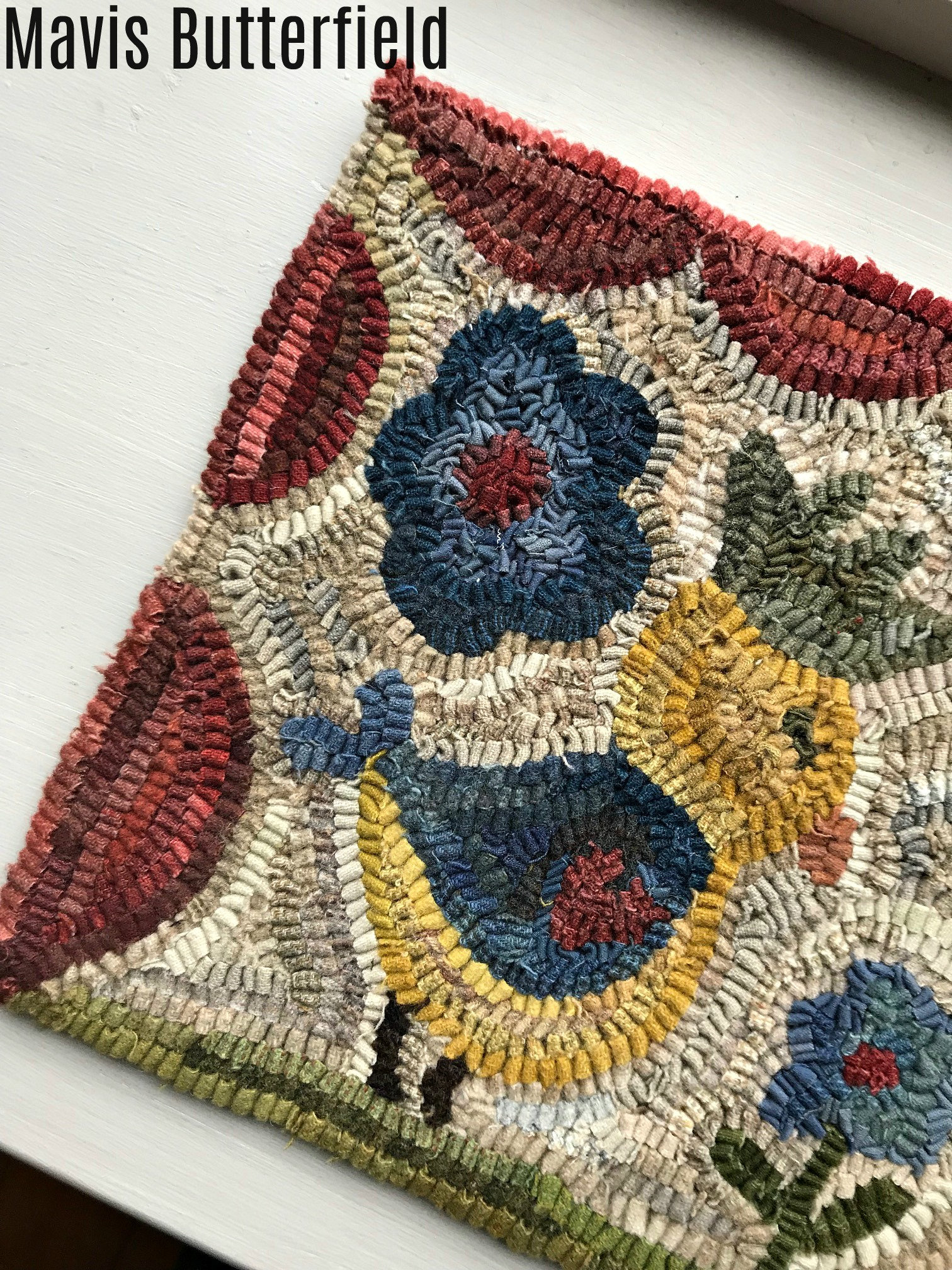 Primitive Folk Art ~ Chicks and Flowers ~ Wool Hooked Rug - Early Style