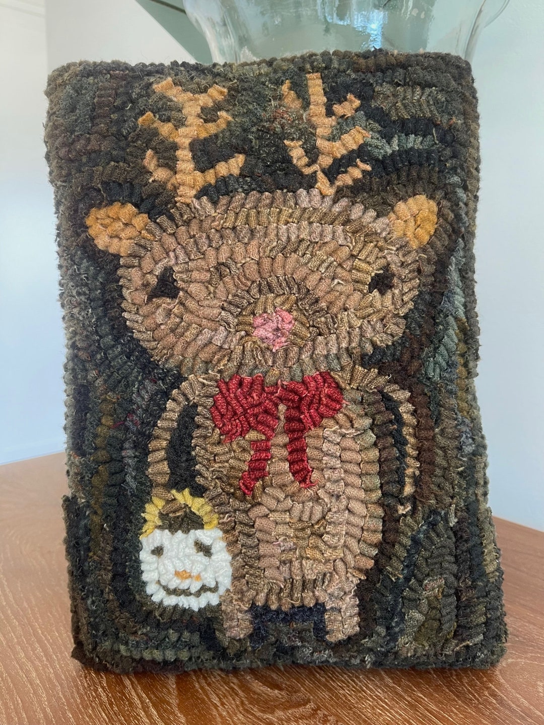 Primitive Folk Art Wool Hooked Rug - Rudy Pillow - Etsy