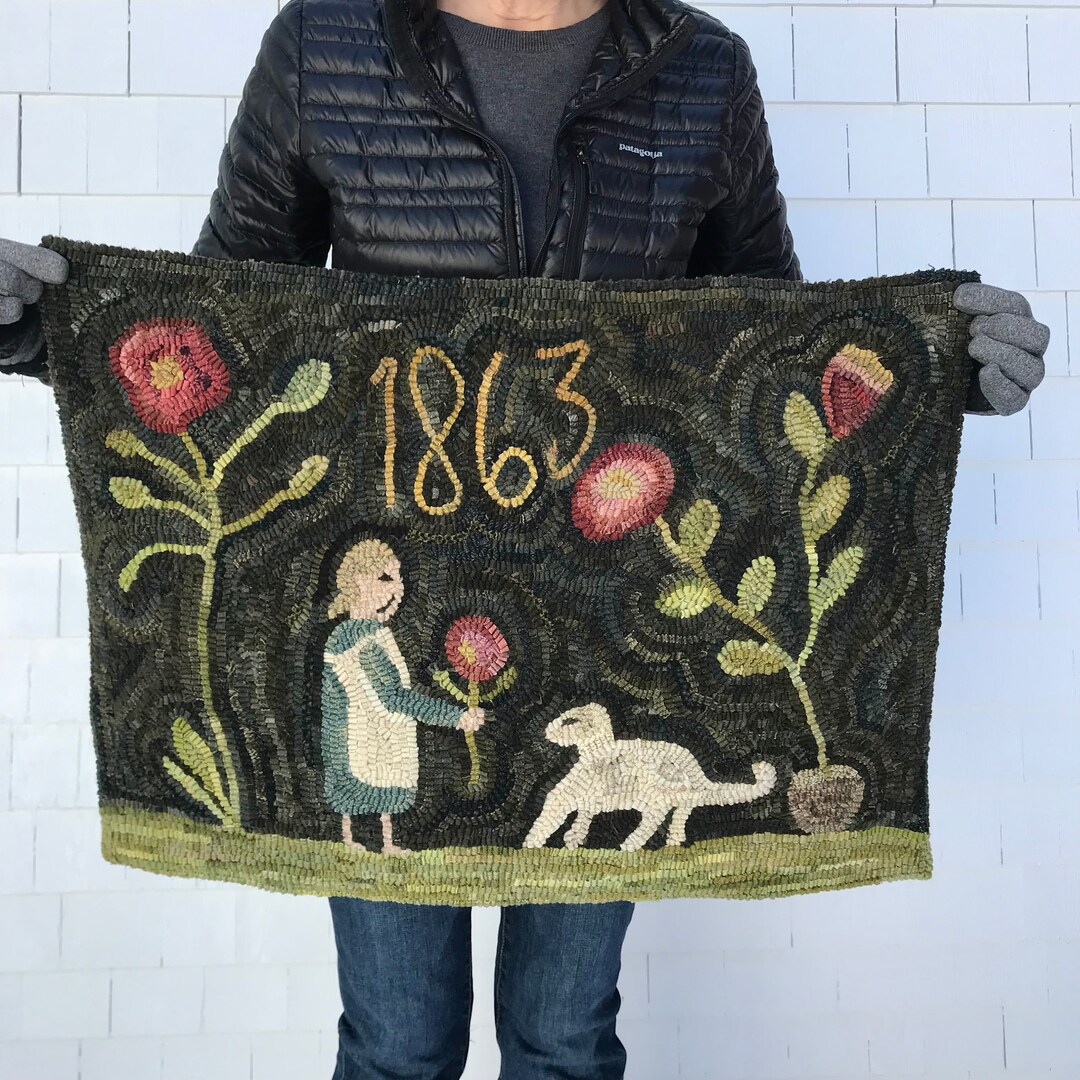 Primitive Folk Art Wool Hooked Rug ~ in the Garden *** - Etsy