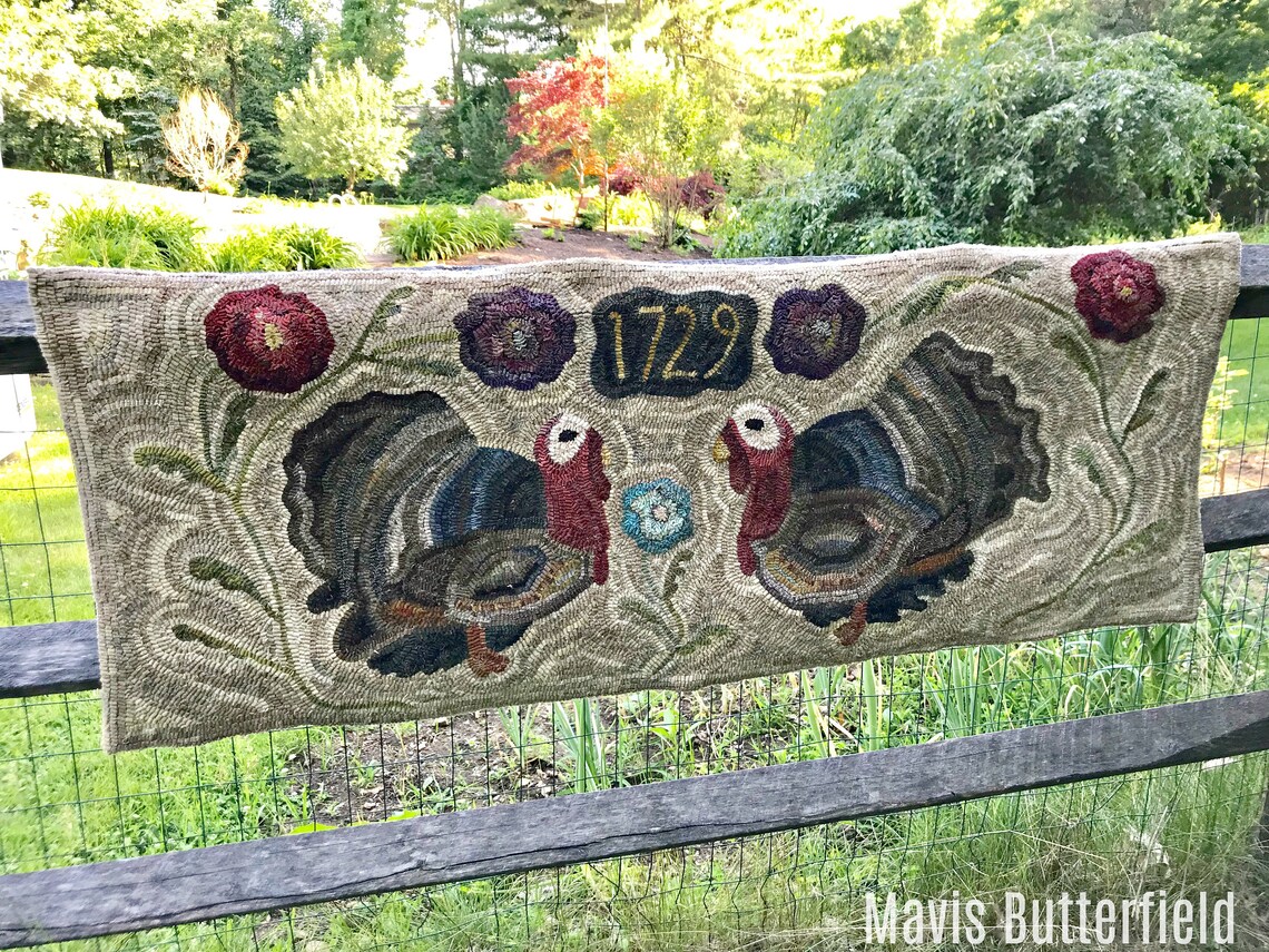 Rug Hooking PATTERN - Folk Art Primitive Wool Hooked Rug ~ Tullia and ...