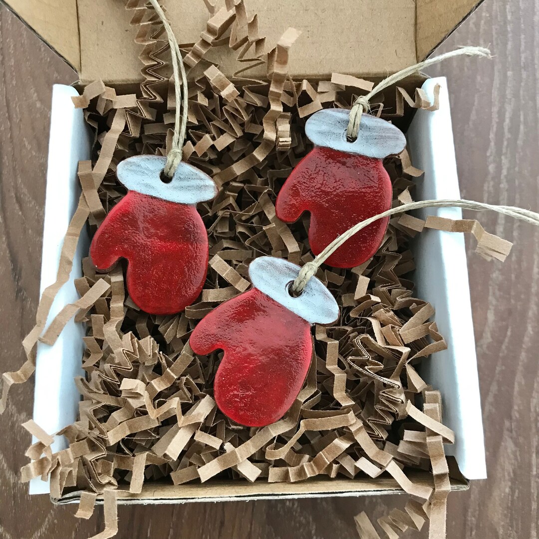 Set of 3 Mini Redware Red Mitten Pottery Ornaments ~ Primitive Folk Art ...