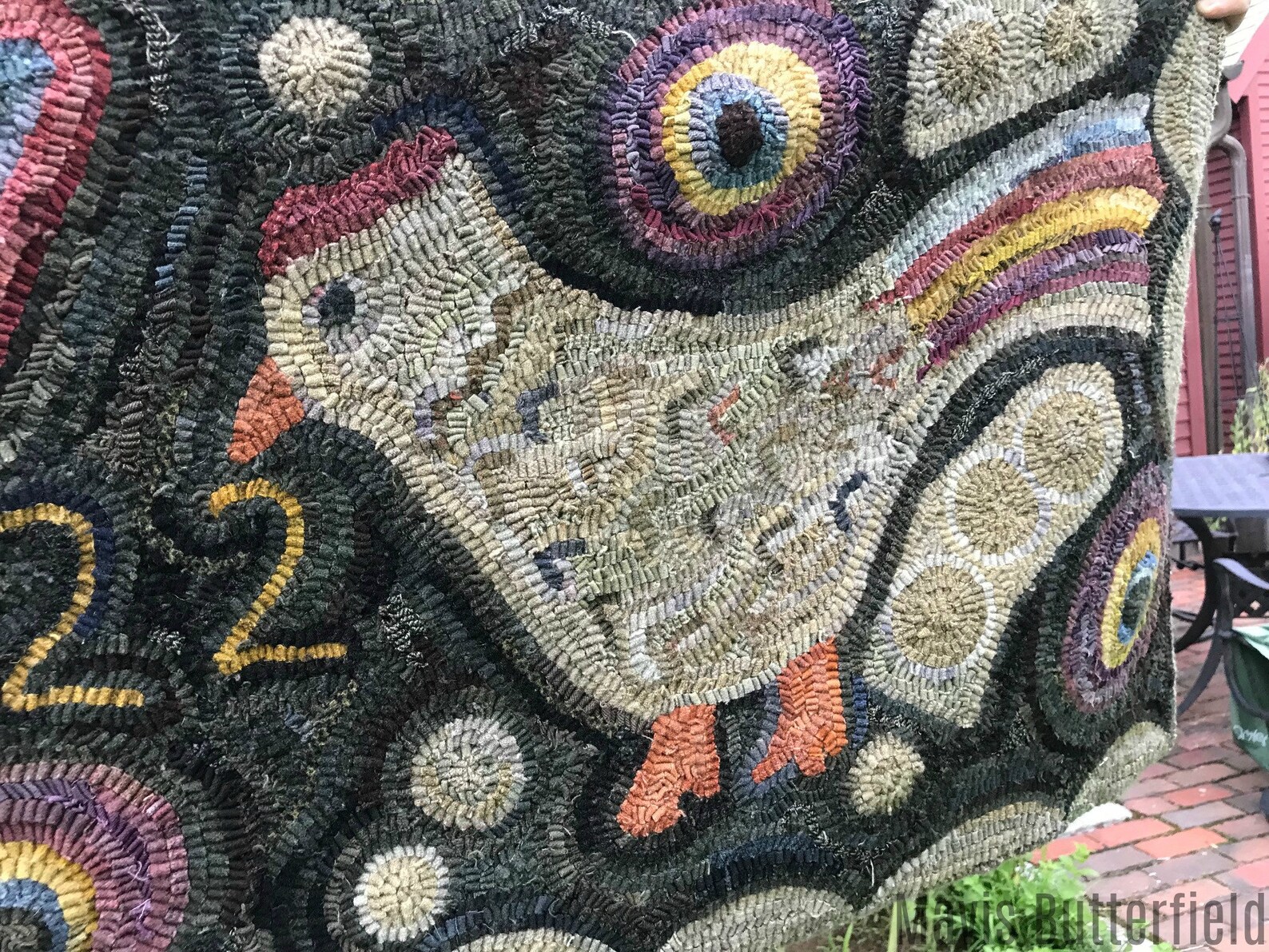 Double Folk Art Chicken Rug Hooking Hooked Pattern on Linen - Etsy