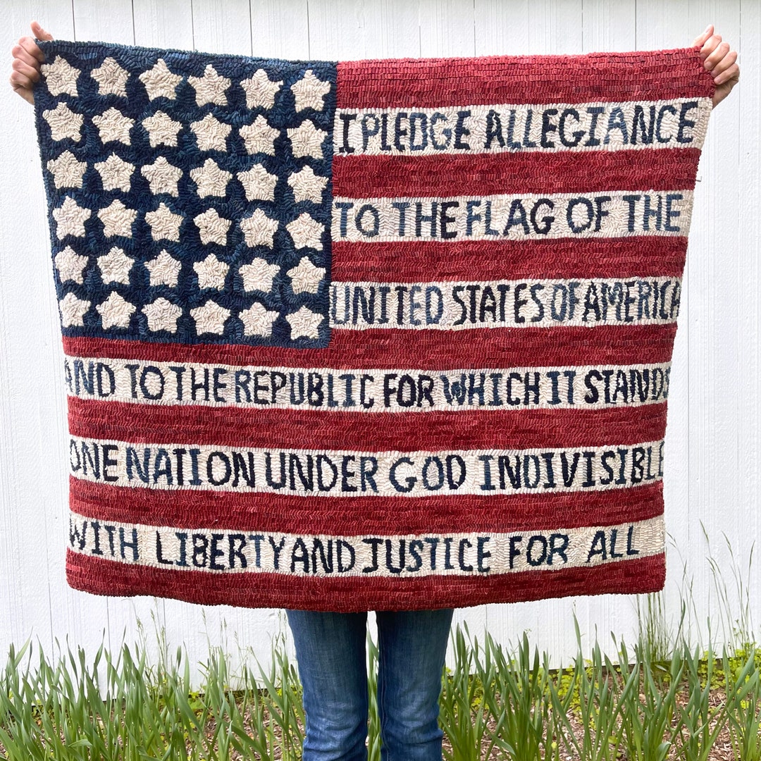 Primitive American Folk Art ~ Wool Hooked Rug - American Flag - Etsy