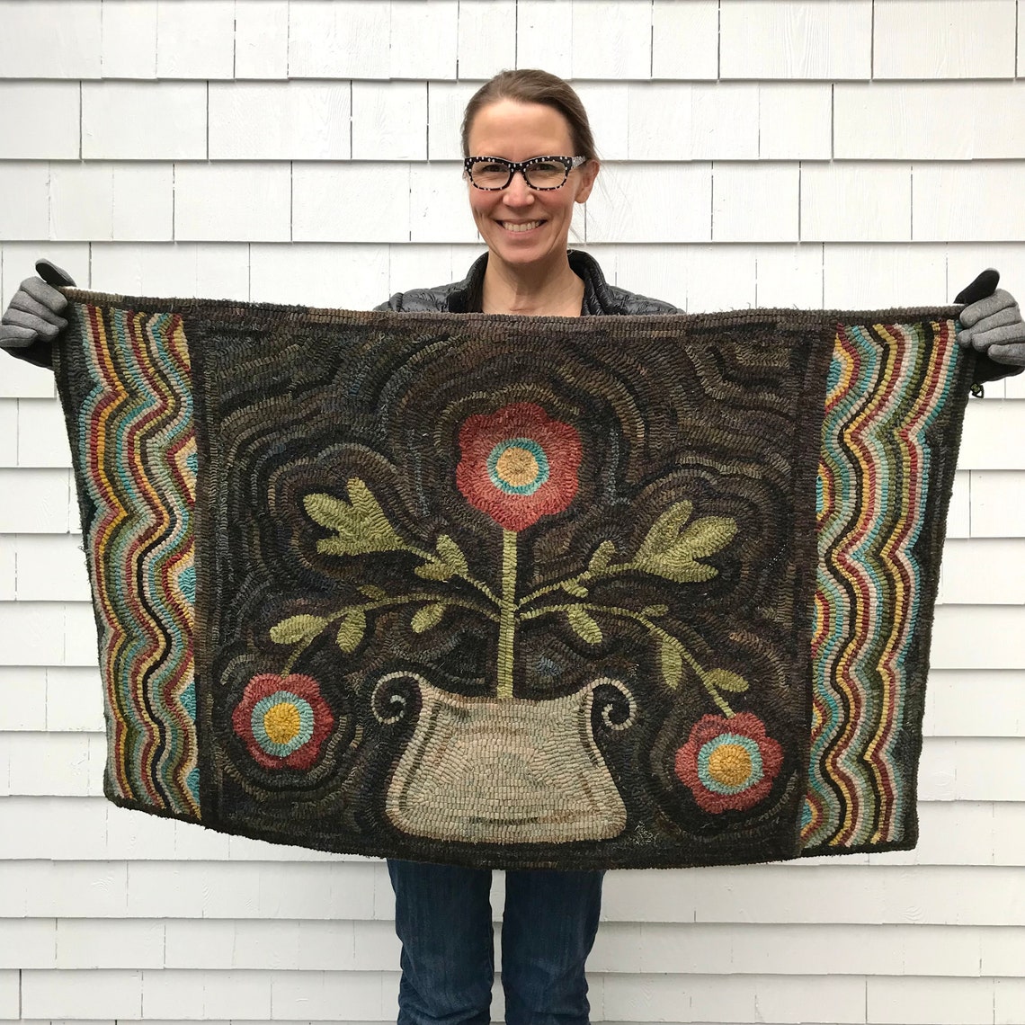 Rug Hooking Pattern on Linen Antique Flower Basket - Etsy