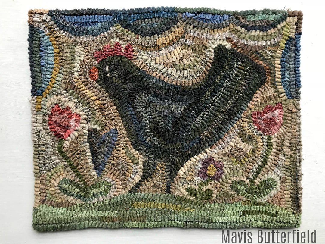 Rug Hooking PATTERN - Folk Art Primitive Wool Hooked Rug ~ Miss Penny ...