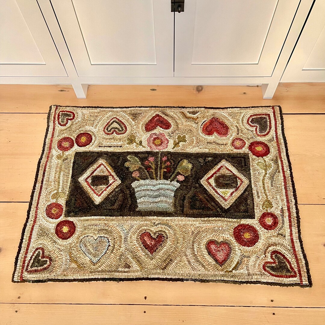 Rug Hooking PATTERN on Linen - Antique Flowers and Hearts - Etsy