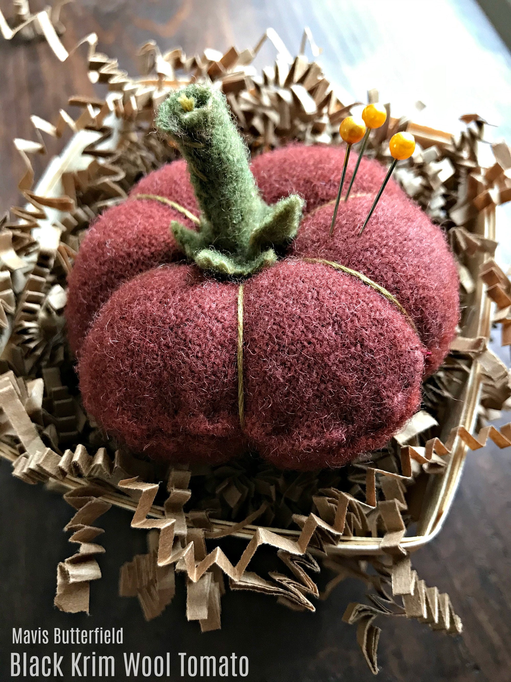 Primitive Wool or Velvet Tomato Pin Cushion ~ Pin Keep