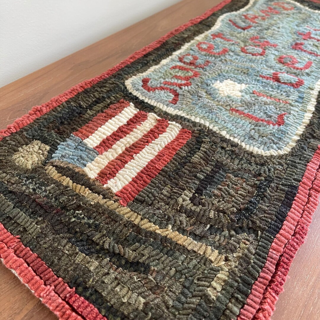 American Flag Primitive Folk Art Hooked Rug Sweet Land of Liberty - Etsy