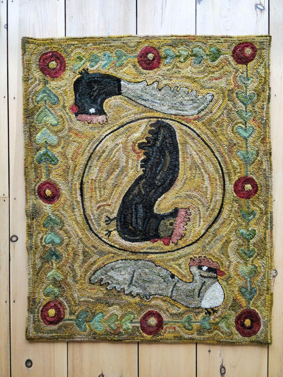 Rug Hooking PATTERN - Folk Art Primitive Wool Hooked Rug ~ Three ...