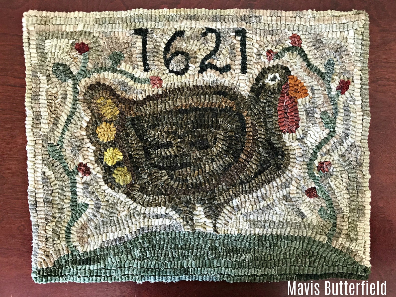 Rug Hooking PATTERN - Folk Art Primitive Wool Hooked Rug ~ 1621 Gobbler ...