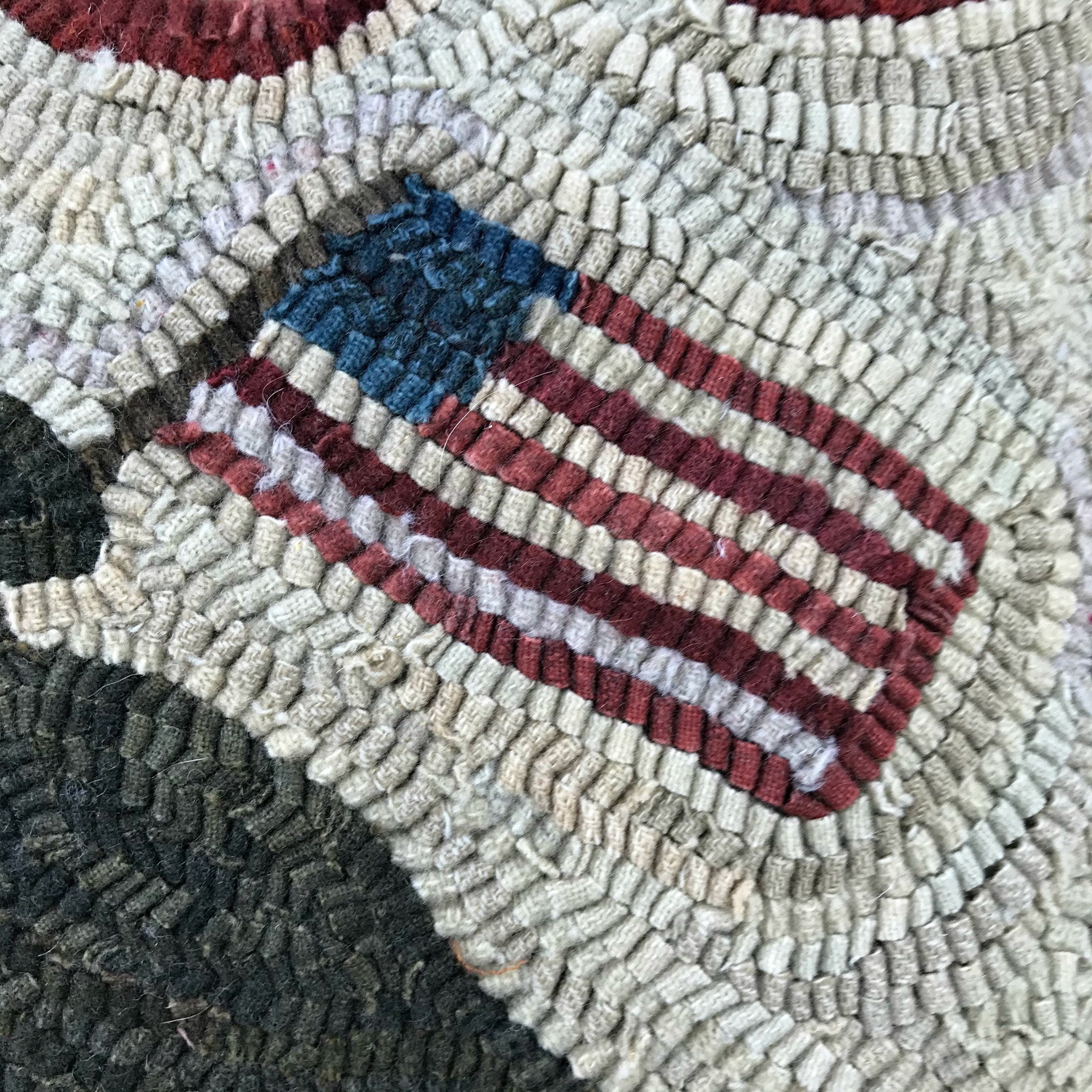 American Folk Art - Primitive Wool Hooked Rug Pillow - Patriotic Crow