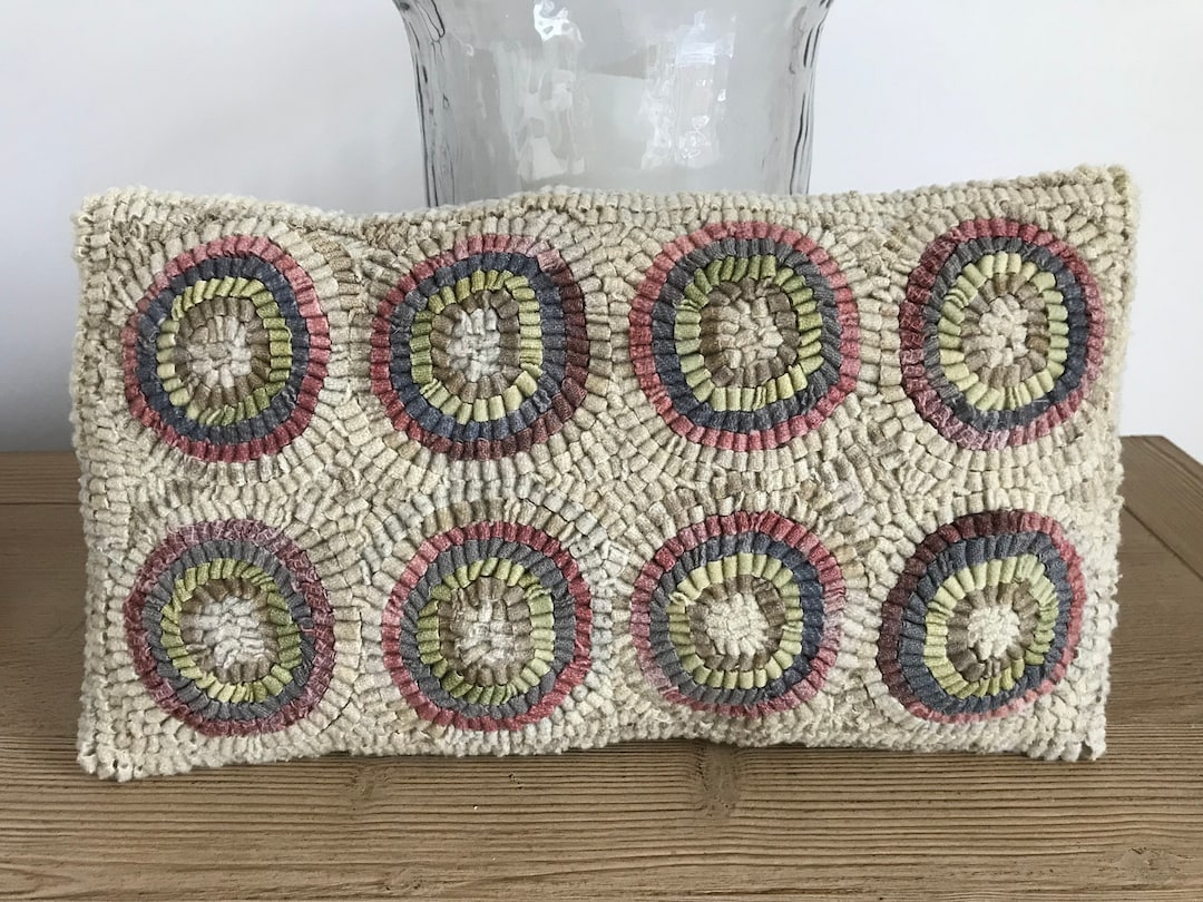 Primitive Folk Art Hooked Penny Rug Pillow - Etsy