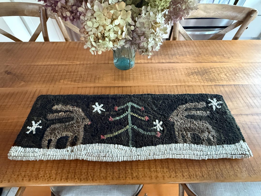Rug Hooking PATTERN on Linen ~ Rudolf and His Very Merry Tree Table ...
