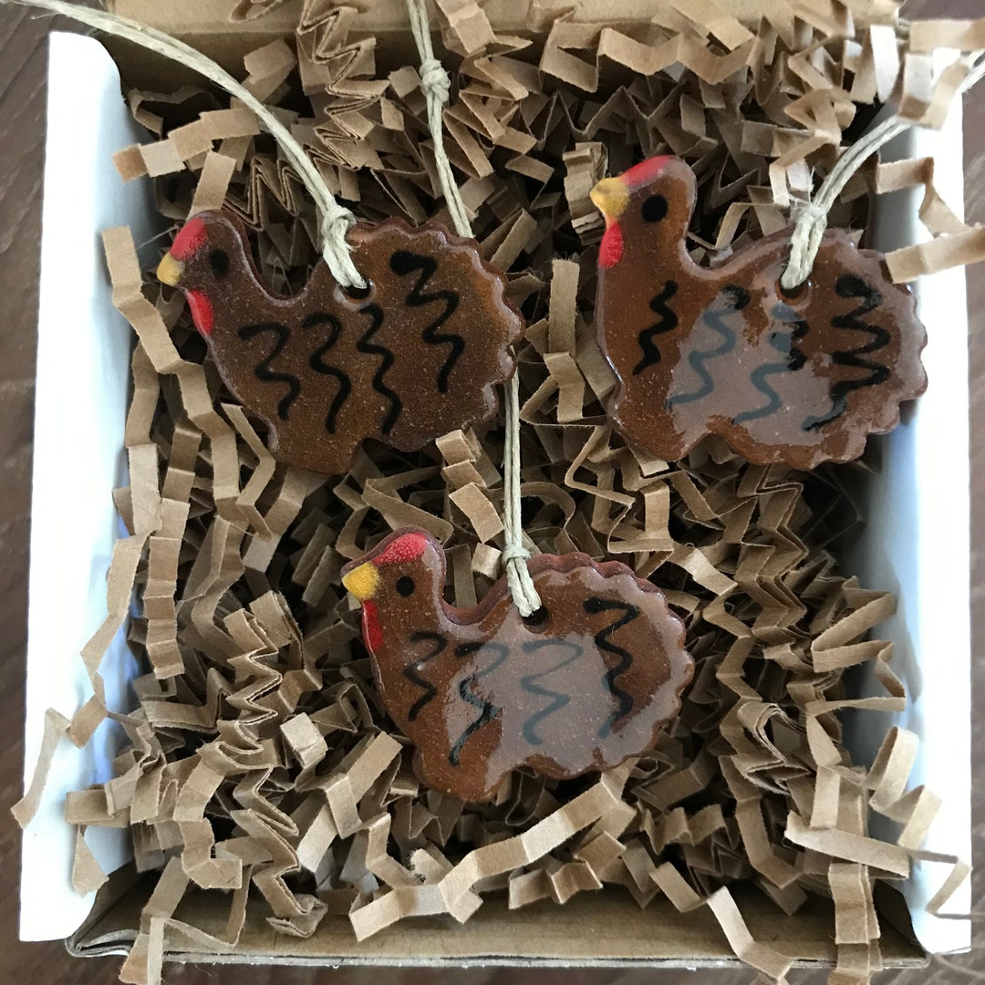Set of 3 Mini Redware Turkey Pottery Ornaments ~ Primitive Folk Art - Etsy