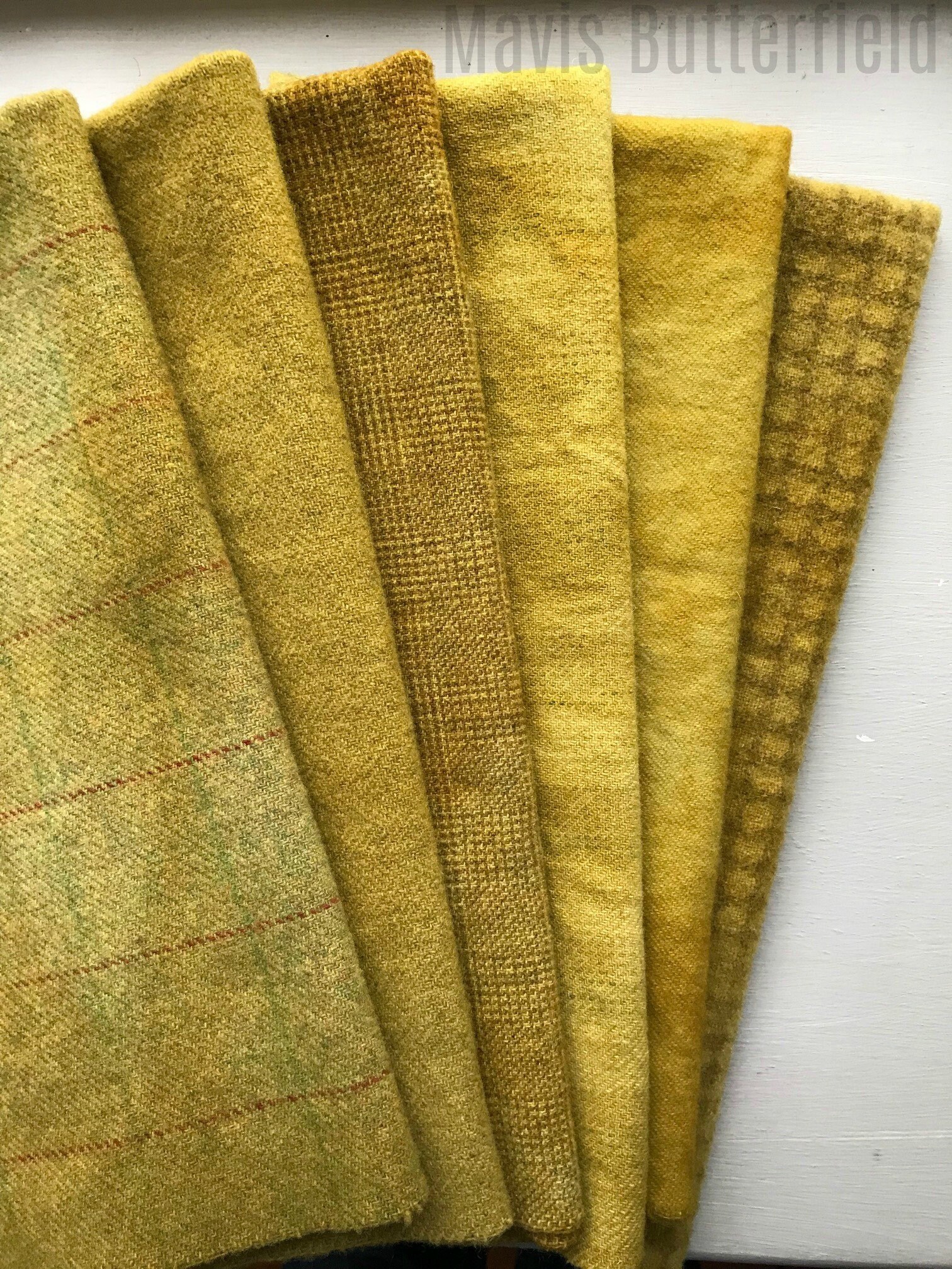 Hand Dyed Wool Fabric, 6 Mustard Fat Quarters {1/4 yd} for Primitive ...
