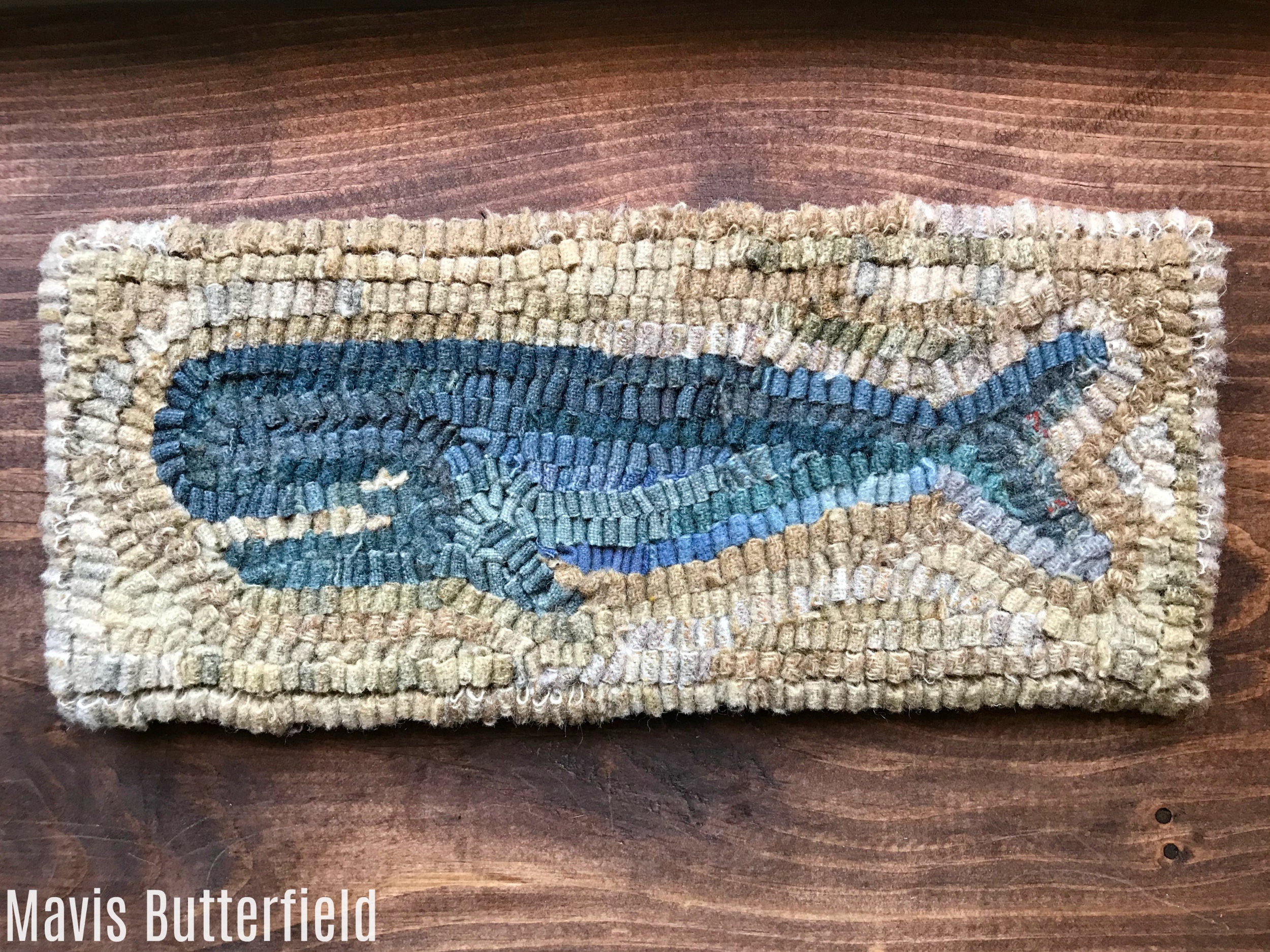 Primitive Hooked Wool Whale Rug New England Nantucket Folk Art