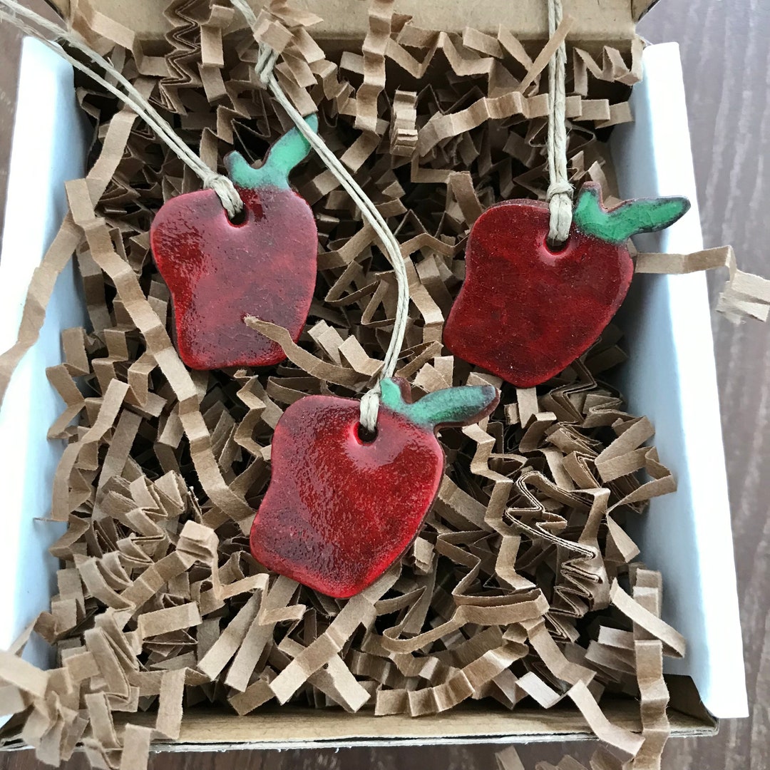 Set of 3 Mini Redware Apple Pottery Ornaments ~ Primitive Folk Art - Etsy