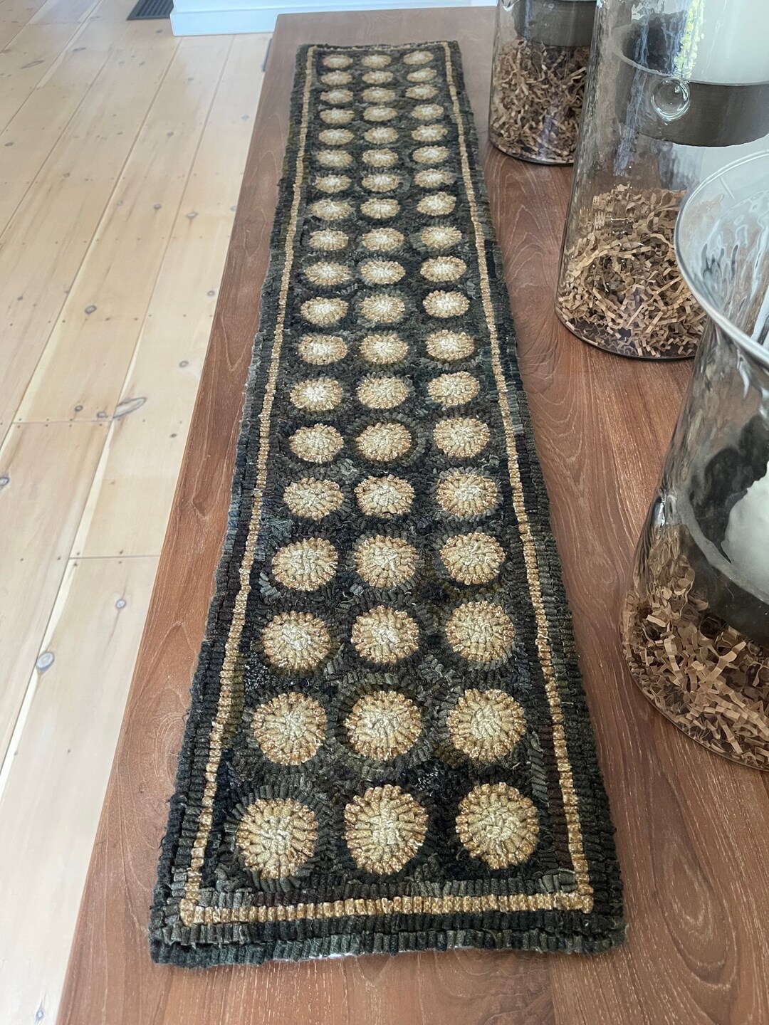 Primitive Folk Art Hooked Penny Rug Table Runner ~ Early Style - Etsy