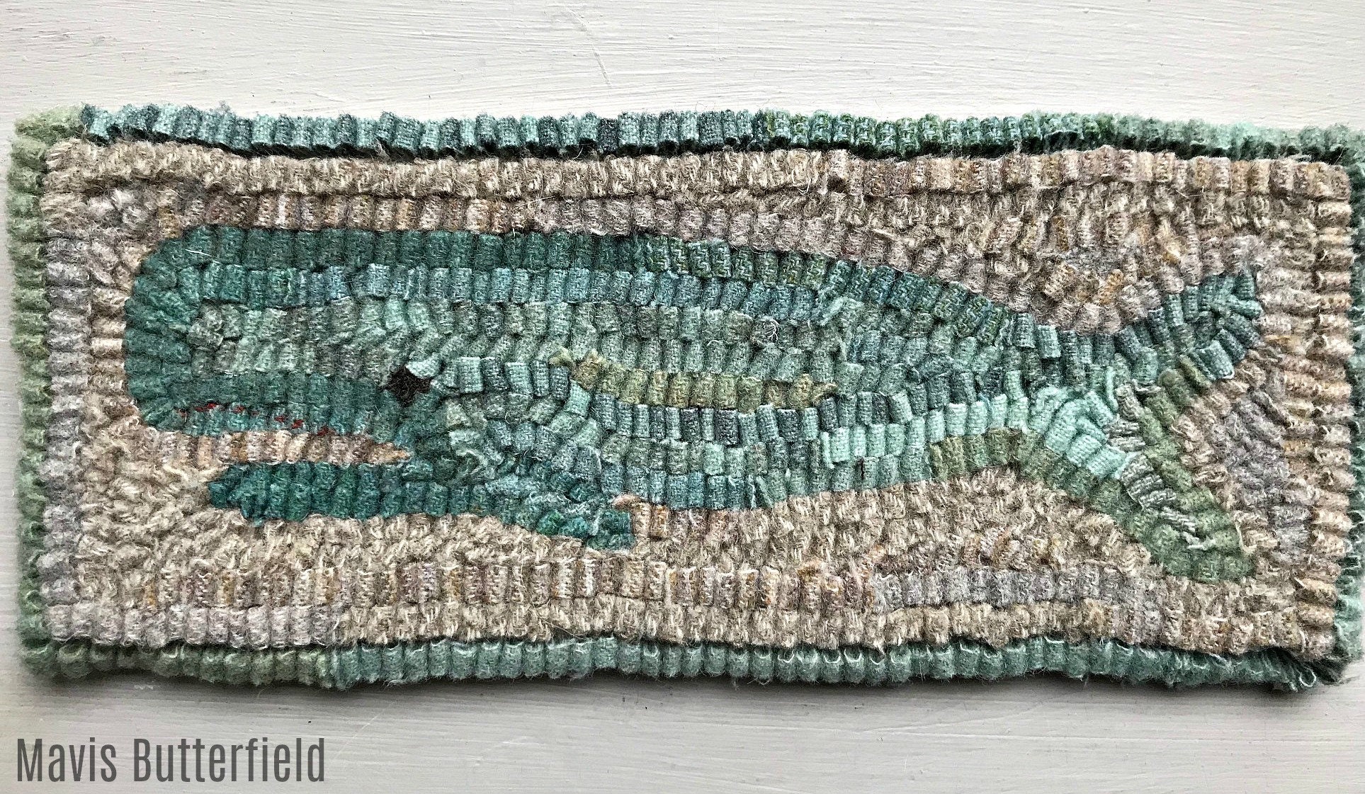 Primitive Hooked Wool Whale Rug New England Nantucket Folk Art