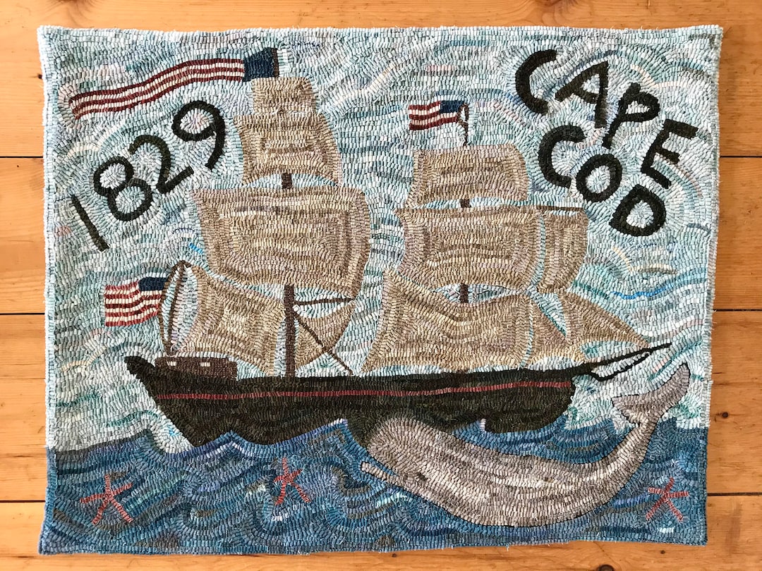 Rug Hooking Pattern on Linen - Cape Cod 1829 New England Whale and ...