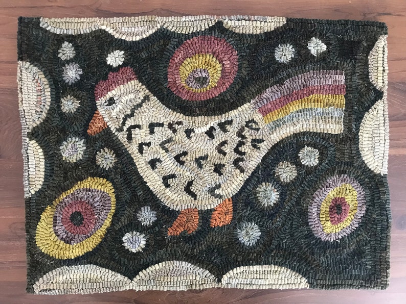 Folk Art Chicken Rug Hooking Hooked PATTERN on Linen Early - Etsy