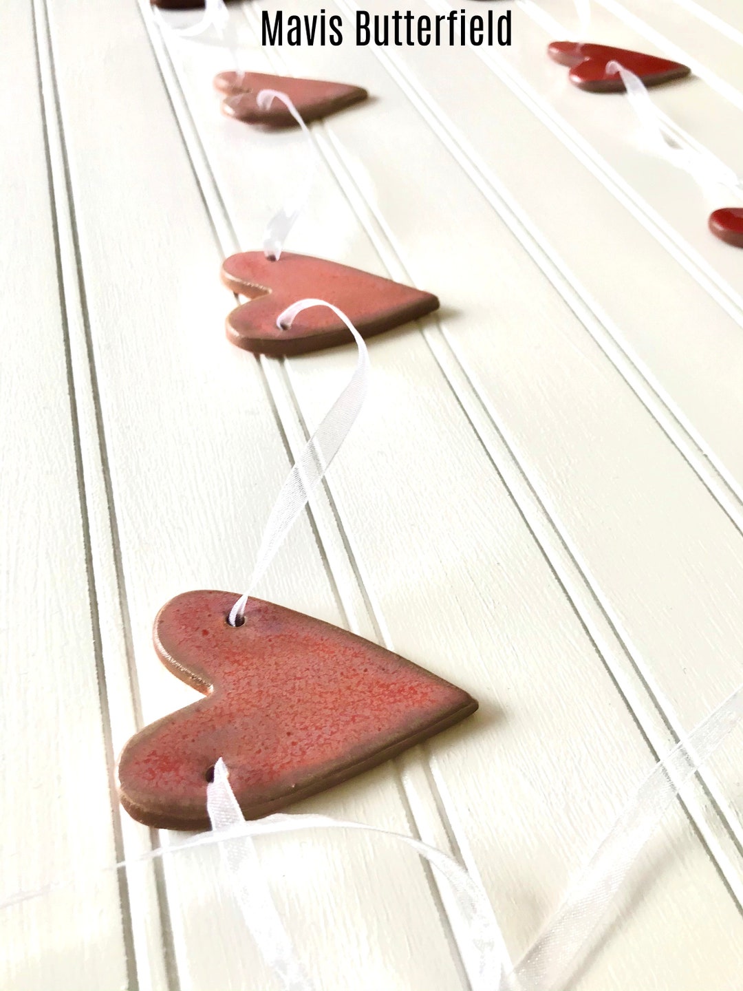 Rustic Redware Pottery PINK Heart Banner Garland Perfect for Valentine ...