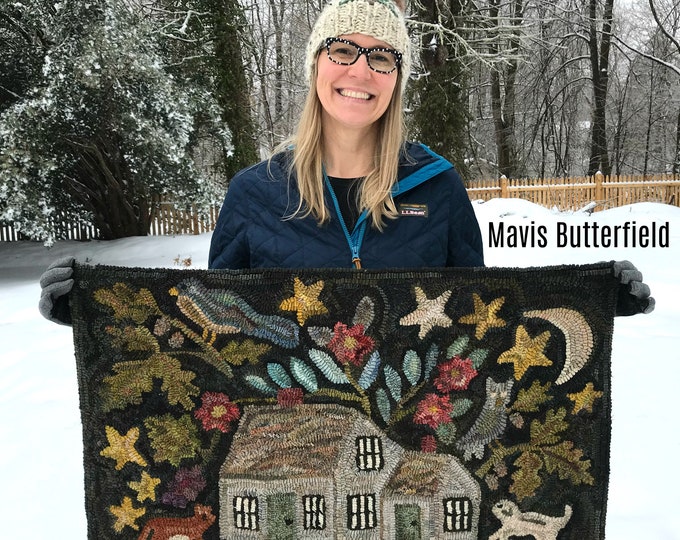 Primitive Folk Art Hooked Rug - Hidden in the Garden - Etsy