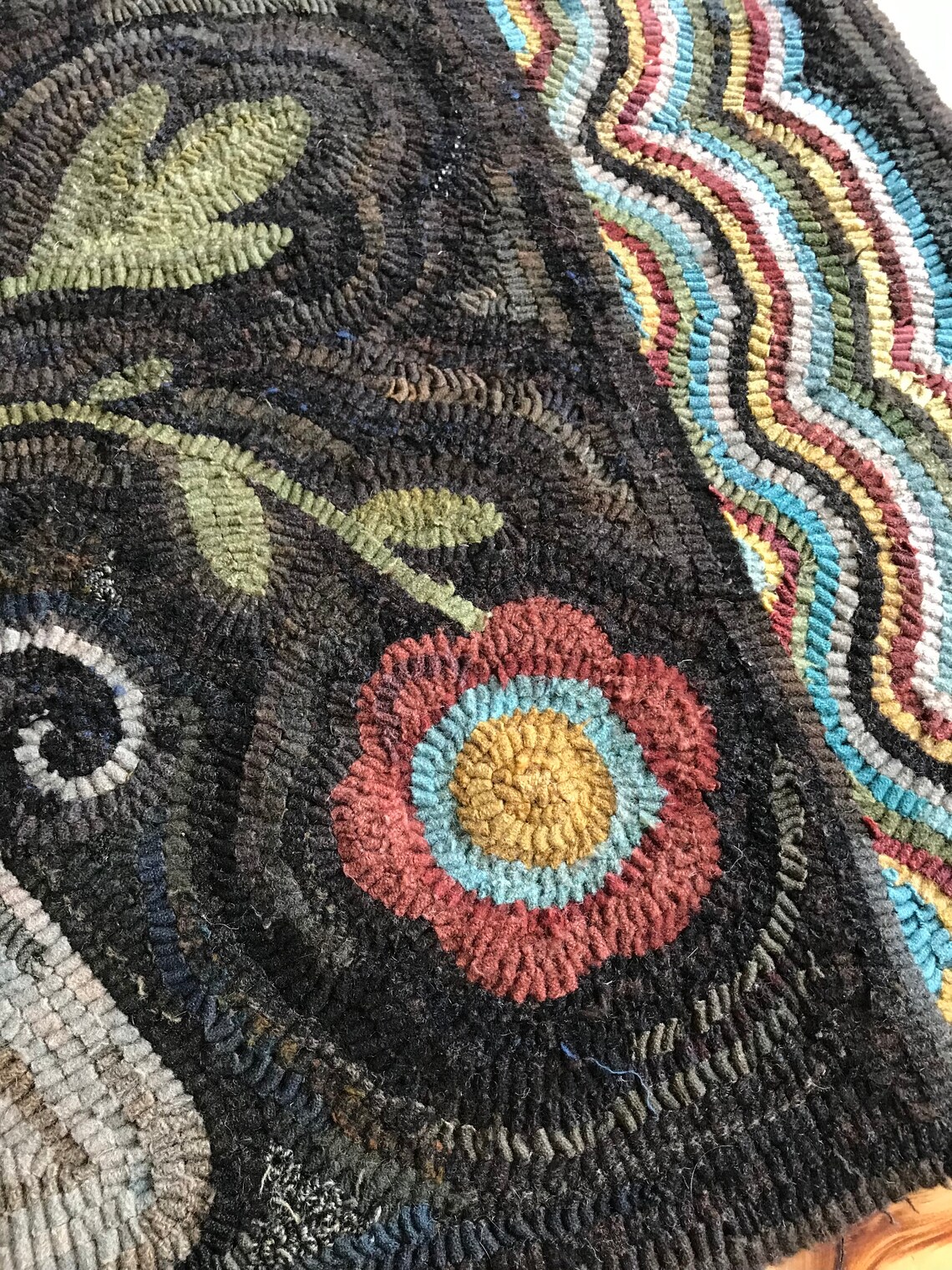 Primitive Folk Art Wool Early American Flower Basket Rug - Etsy