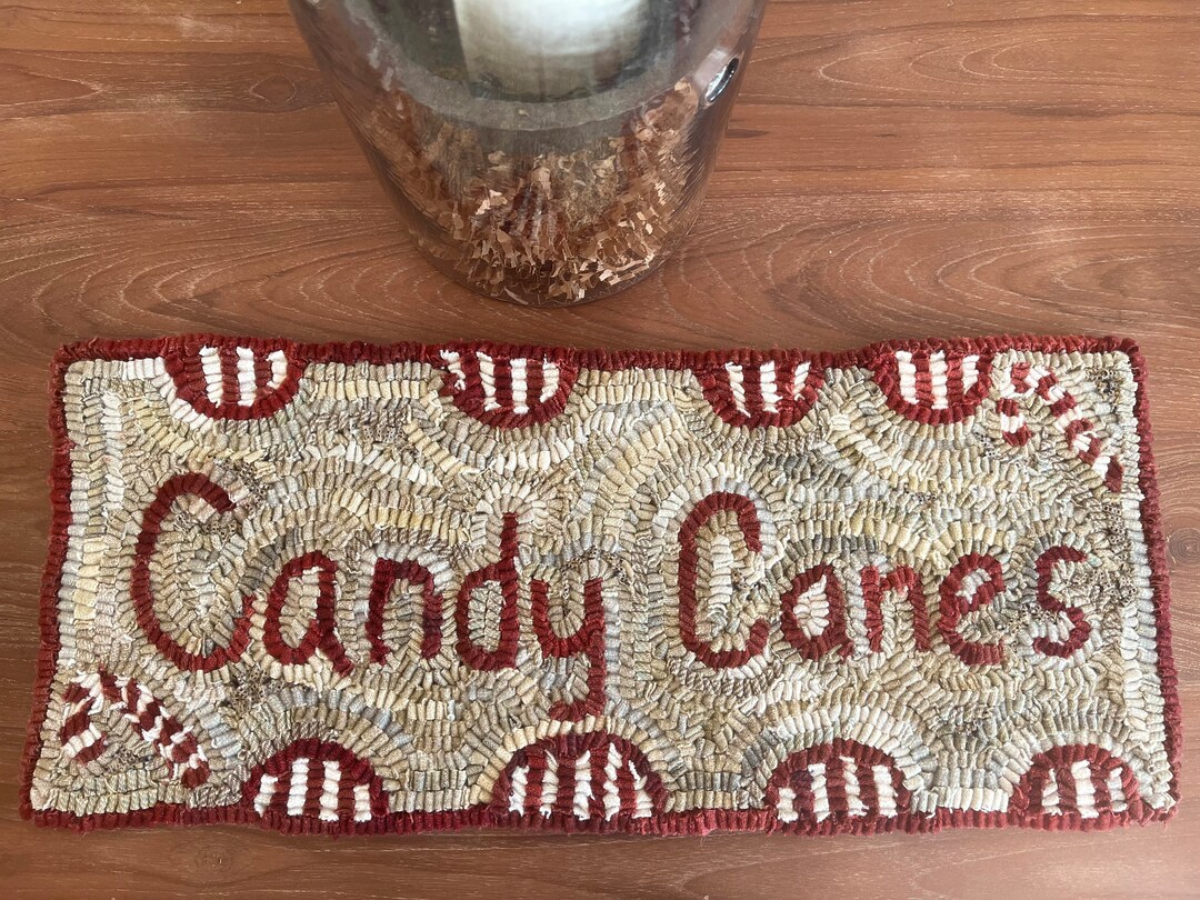 Primitive Folk Art Hooked Wool Mini Rug ~ Candy Canes ~ - Etsy