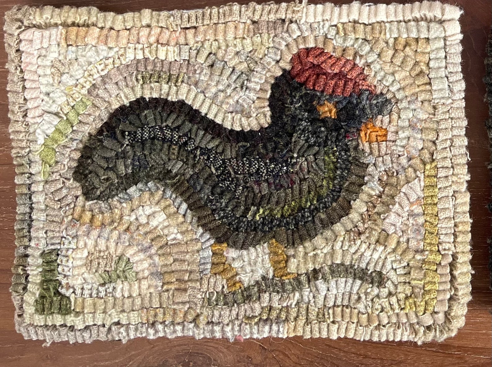 Primitive Folk Art Hooked Wool Mini Rug Little Black Chicken - Etsy