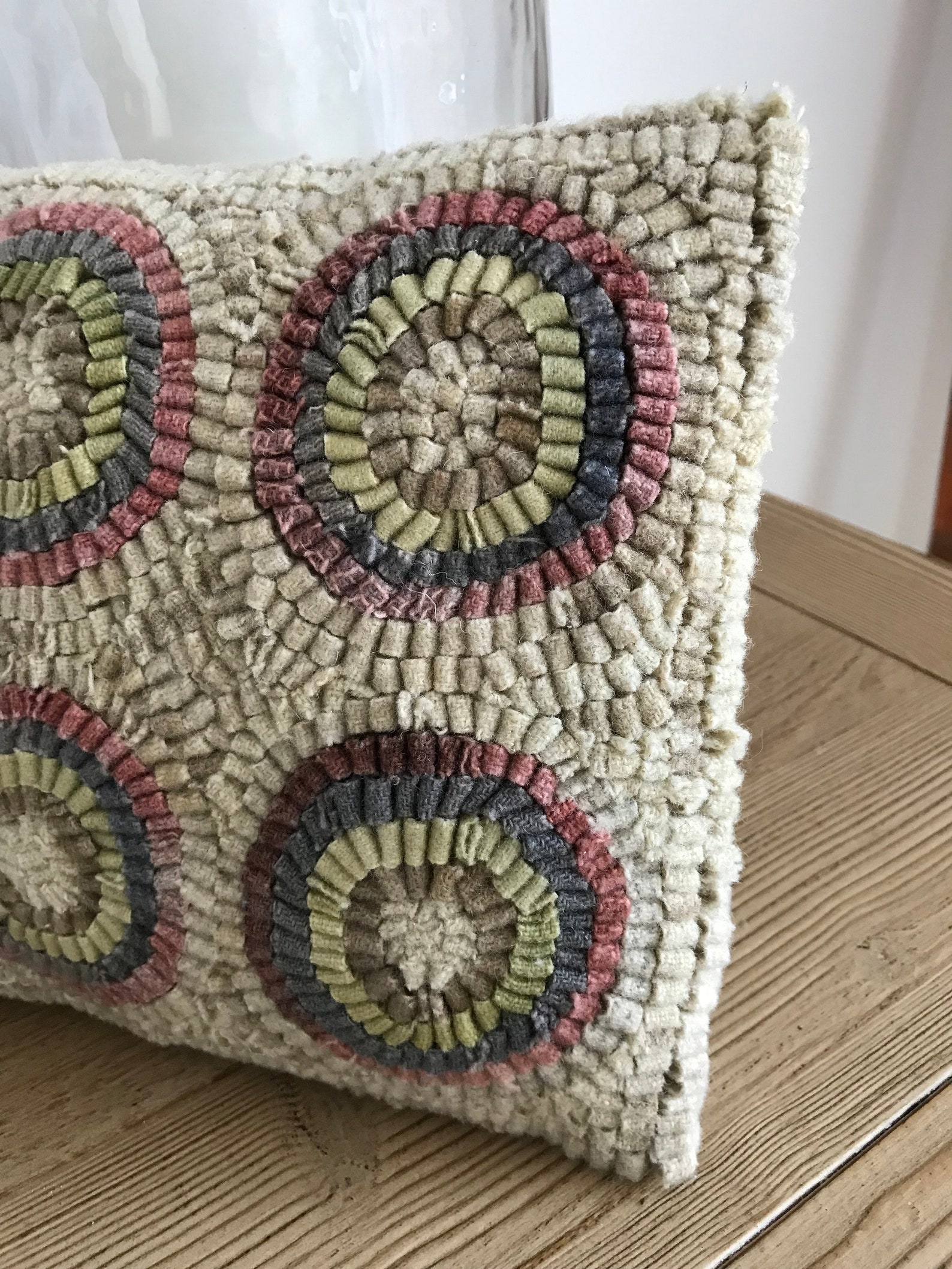 Primitive Folk Art Hooked Penny Rug Pillow - Etsy