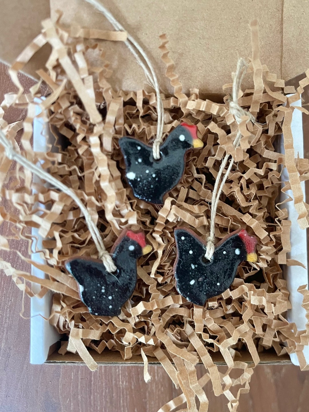 Set of 3 Mini Redware Black Chicken Pottery Ornaments ~ Primitive Folk ...