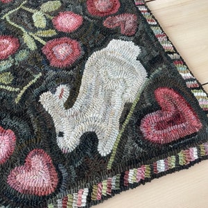 Primitive Folk Art Wool Hooked Rug ~ Rabbits and Roses - Etsy