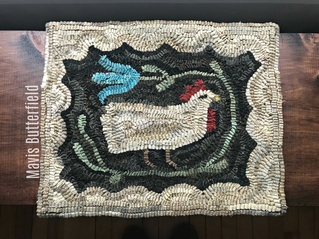 Rug Hooking PATTERN - Folk Art Primitive Wool Hooked Rug ~ Martha's ...