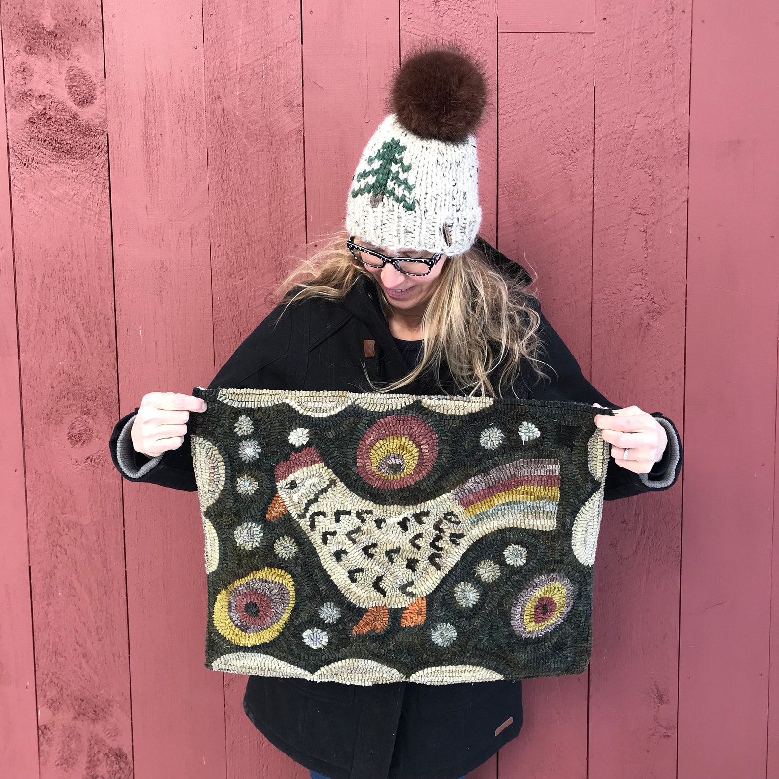 Folk Art Chicken Rug Hooking Hooked PATTERN on Linen Early - Etsy