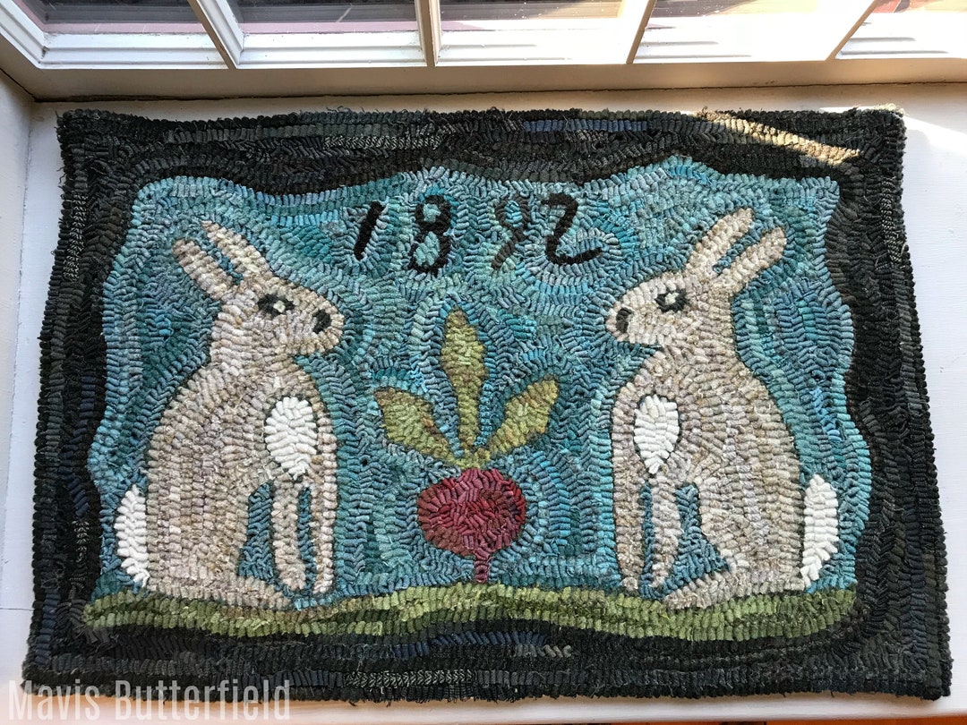 Folk Art Primitive Wool Hooked Bunny Rug ~ Hilda and Mabel's Prize ...
