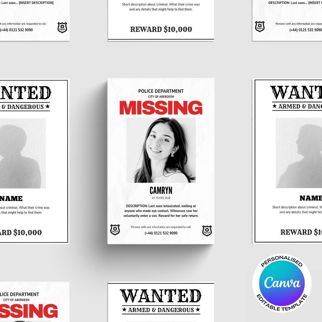 Editable Wanted & Missing Person Poster Bundle | Halloween Party ...