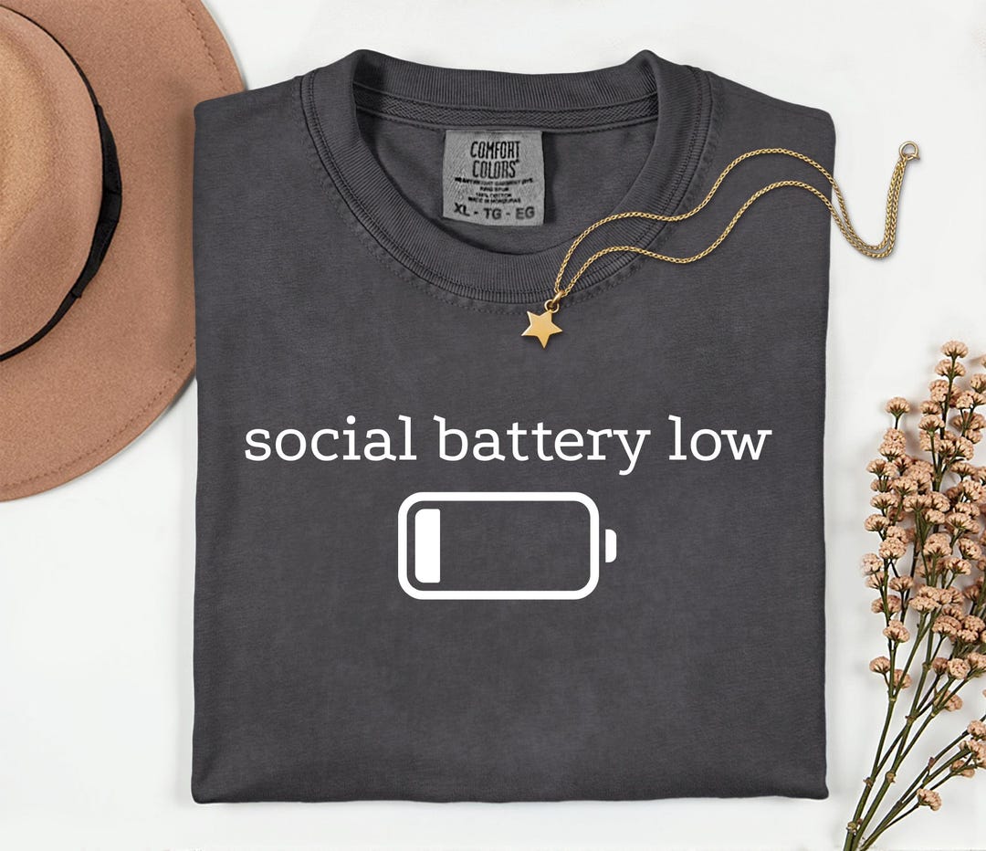 Social Battery Low T-shirt | Low Battery Graphic Tee, Introvert Shirt ...