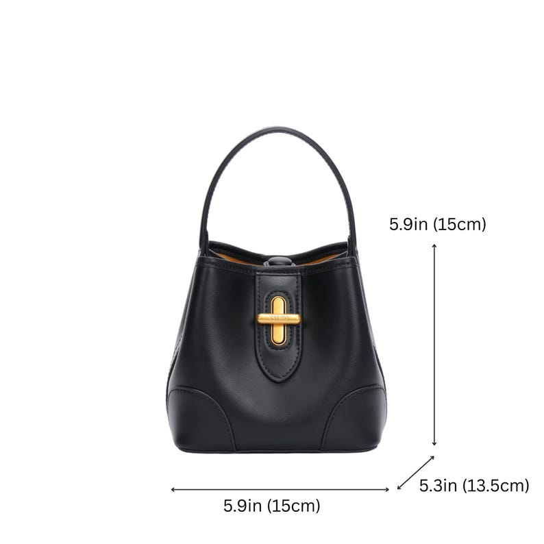 Black Mini Bucket Handbag by Cefiro – Small Purse With Top Handle ...
