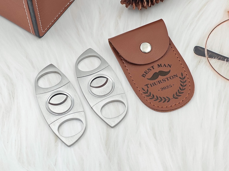 Personalized Cigar Cutter, Groomsmen Gift With Leather Sheath, Unique ...