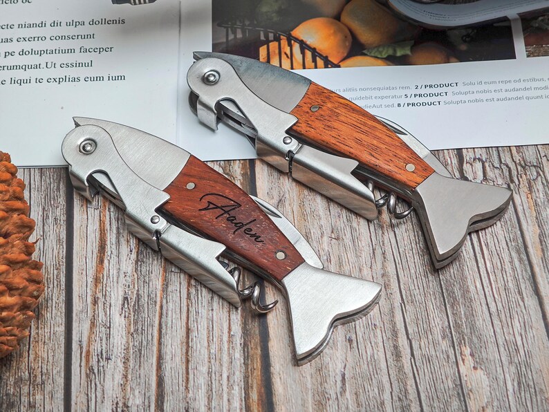 Personalized Fish Bottle Opener, Wood & Stainless Steel Bar Tool - Etsy
