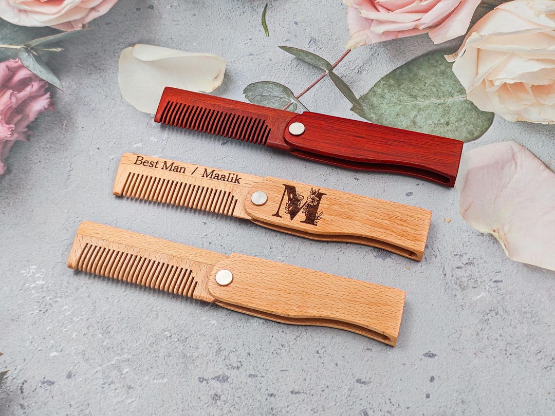 Personalized Wooden Beard Comb - Engraved Folding Grooming Tool - Etsy