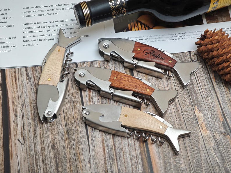 Personalized Fish Bottle Opener, Wood & Stainless Steel Bar Tool - Etsy