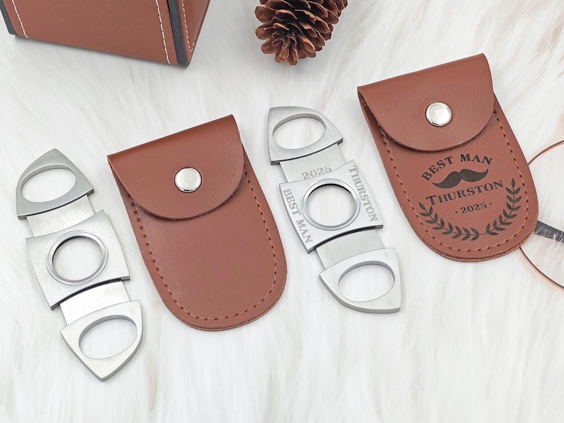 Personalized Cigar Cutter, Groomsmen Gift With Leather Sheath, Unique ...