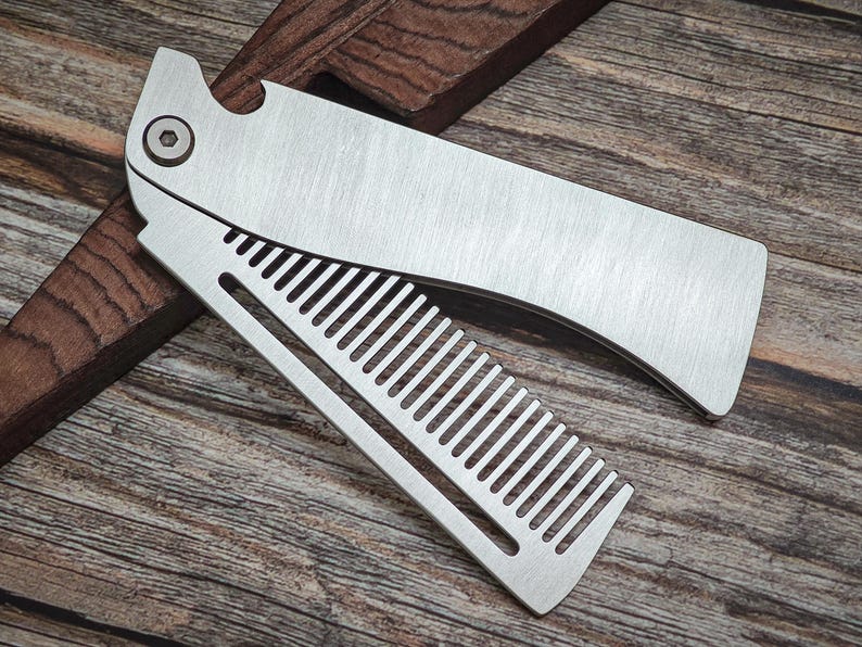 Custom Men's Folding Beard Comb - Stainless Steel Portable Grooming ...
