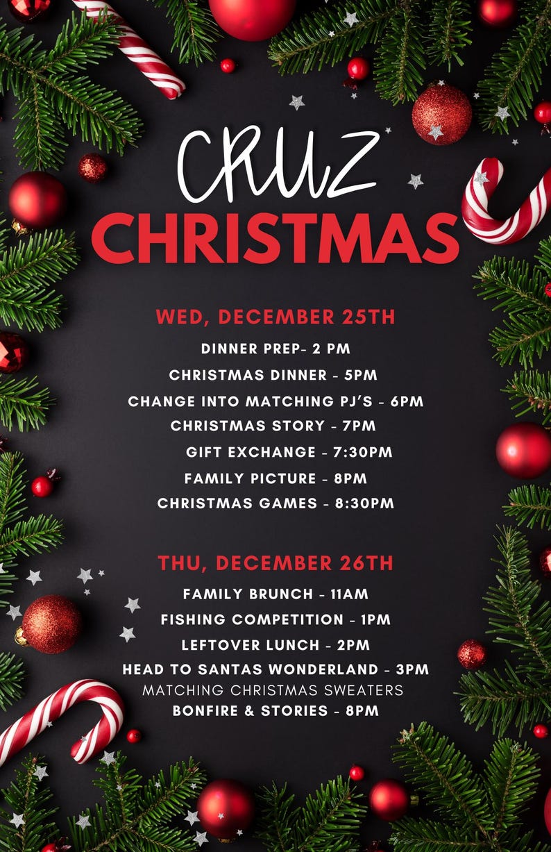 Christmas Day Itinerary Template | Editable Holiday Schedule - Etsy