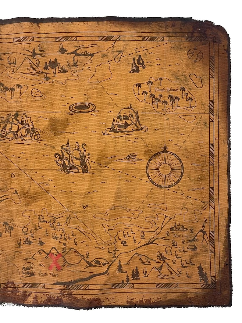 Treasure Map Pirate Maps Aged Reproduction Replica Art Print Canvas - Etsy